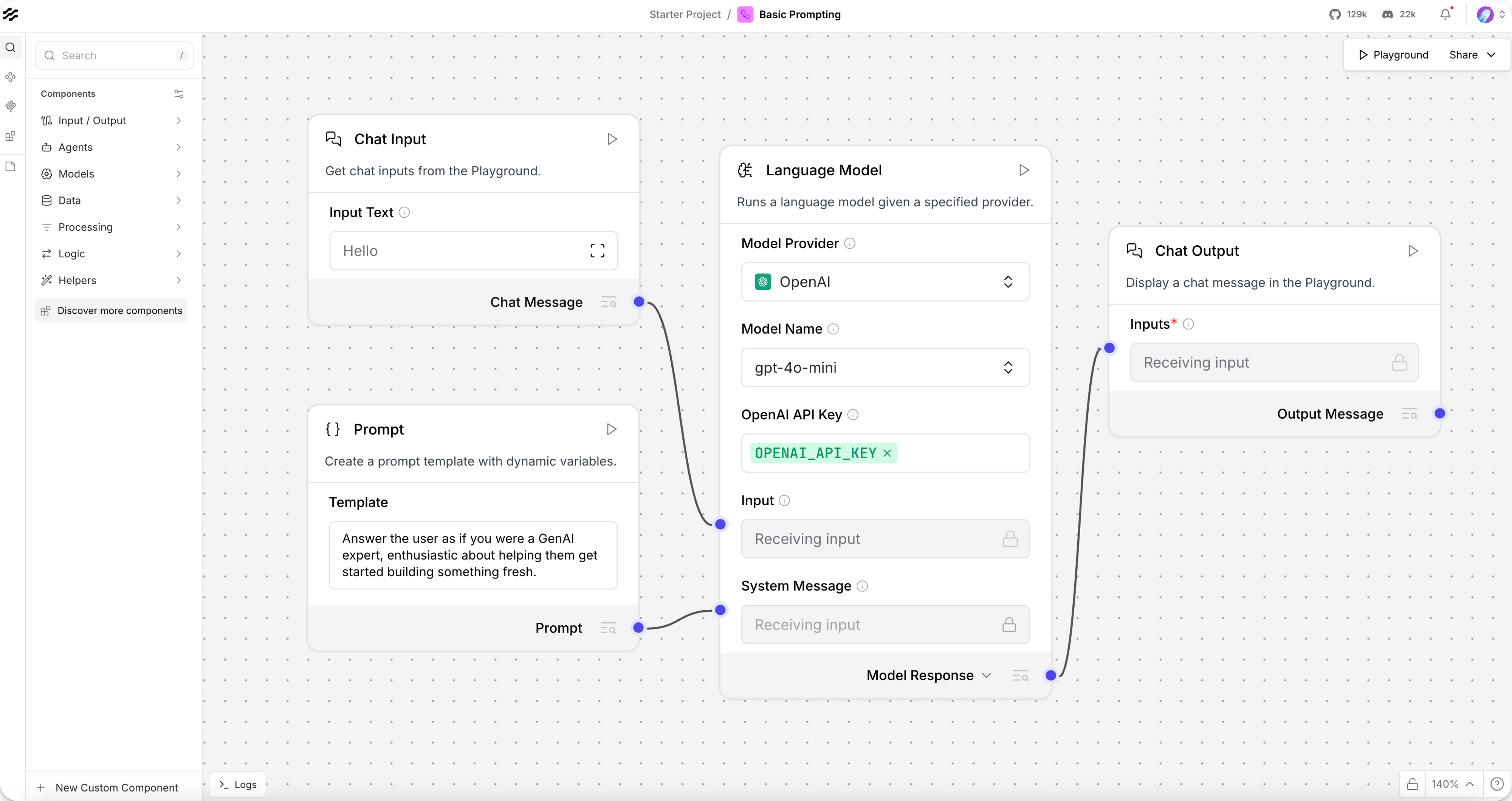 Basic Prompting flow in Langflow